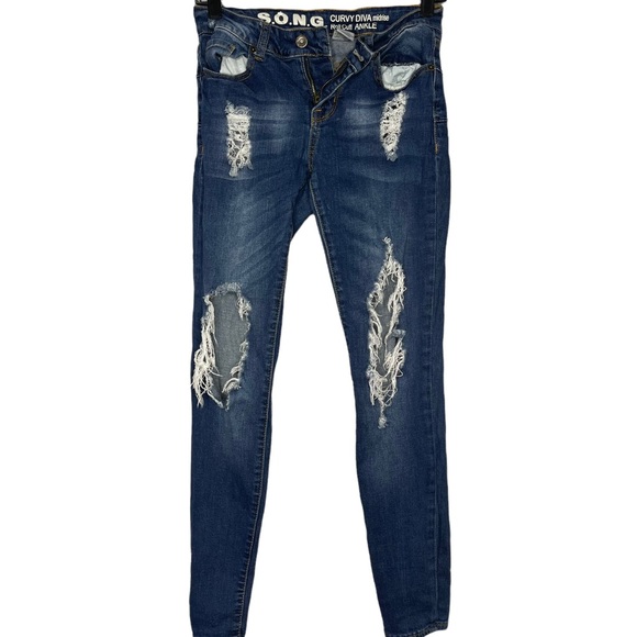 S.O.N.G. | Jeans | Song Distressed Blue Curvy Midrise Skinny Jeans Size ...
